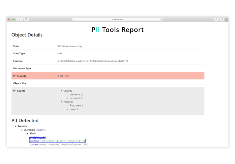 Data discovery solution for databases | PII Tools